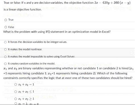 solved true or false if x and y are decision variables the