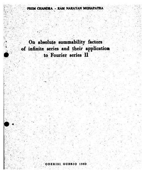 Pdf On Absolute Summability Factors Of Infinite Series And Their Application To Fourier Series Ii