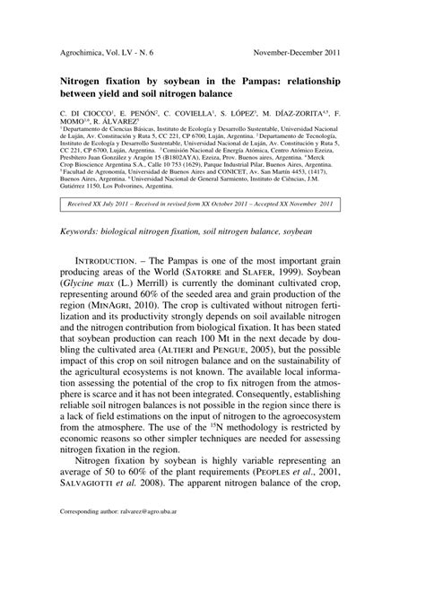 Pdf Nitrogen Fixation By Soybean In The Pampas Relationship Between