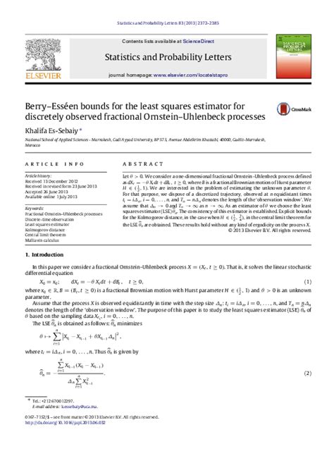 Pdf Berryesséen Bounds For The Least Squares Estimator For