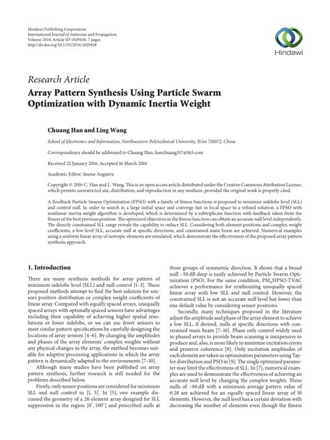 Pdf Array Pattern Synthesis Using Particle Swarm Optimization With