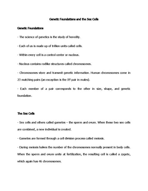 Genetic Foundations And The Sex Cells Each Of Us Is Made Up Of