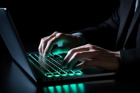 Premium Photo Digital Light Online Hacker Notebook Work Internet