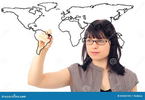 Businesswoman Drawing A World Map Royalty Free Stock Photography CartoonDealer Com