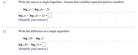 Solved Write The Sum As A Single Logarithm Assume That