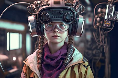 Premium Photo Lab Of Future Technology Girl In Online Simulation Vr Headset