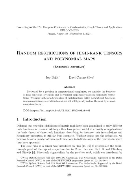 Pdf Random Restrictions Of High Rank Tensors And Polynomial Maps