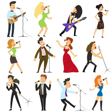 재미있는 사람들이 마이크에 노래를 부릅니다 프리미엄 벡터