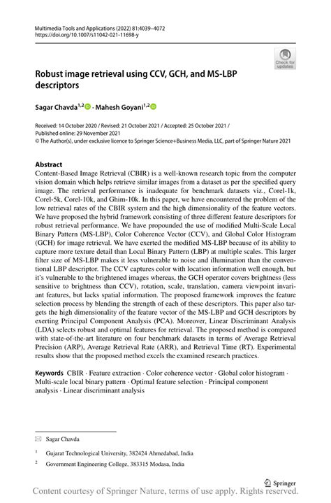 Robust Image Retrieval Using Ccv Gch And Ms Lbp Descriptors Request Pdf