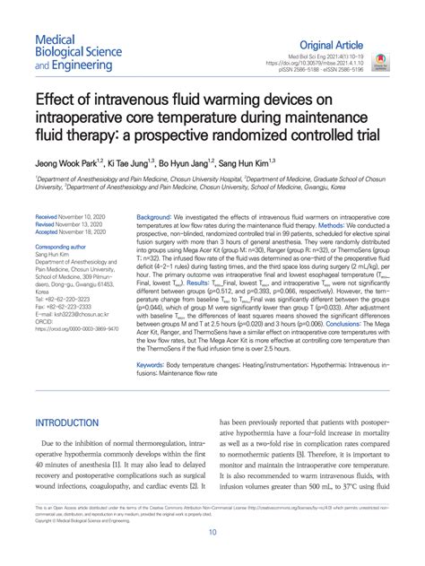 Pdf Effect Of Intravenous Fluid Warming Devices On Intraoperative