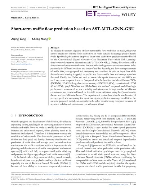 Pdf Short‐term Traffic Flow Prediction Based On Ast‐mtl‐cnn‐gru