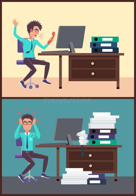Gritando a Un Hombre De Negocios En Una Ilustración Vectorial De Oficina Ilustración del Vector