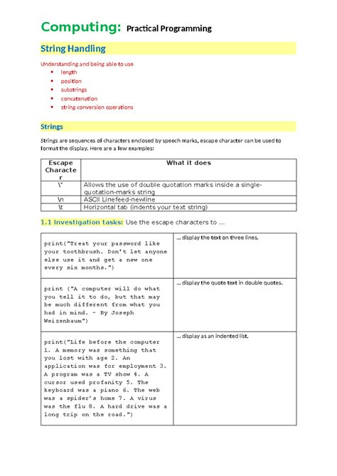 01 String Handling Part 1 Hw Due 3 String Handling Understanding And