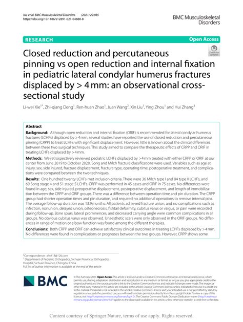 Pdf Closed Reduction And Percutaneous Pinning Vs Open Reduction And Internal Fixation In