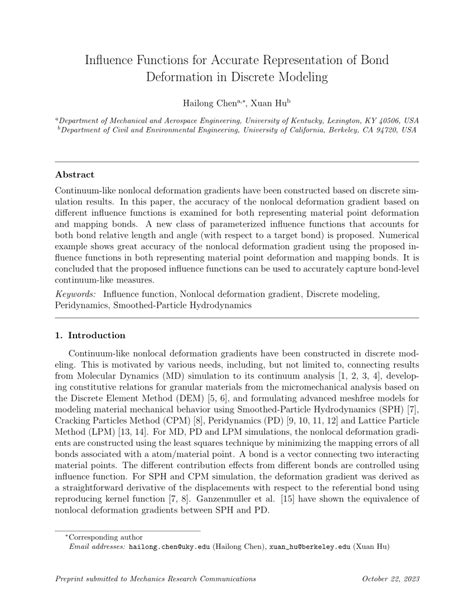 Pdf Influence Functions For Accurate Representation Of Bond