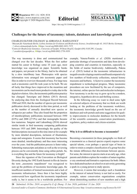 PDF Challenges For The Future Of Taxonomy Talents Databases And Knowledge Growth
