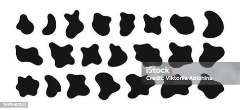 불규칙한 모양 유기적 얼룩 액체 잉크 반점 흰색 배경에 분리된 왜곡된 거품 질감의 집합 트렌디한 비대칭 피규어 가능성에 대한 스톡 벡터 아트 및 기타 이미지 Istock