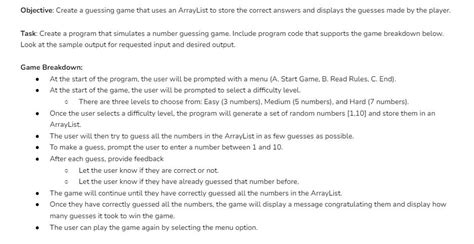 Solved Objective Create A Guessing Game That Uses An Chegg