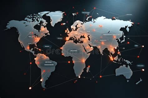 World Map With Glowing Connections On Dark Background Global Business