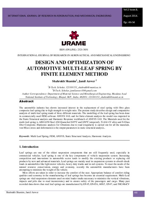 Pdf Design And Optimization Of Automotive Multi Leaf Spring By Finite Element Method
