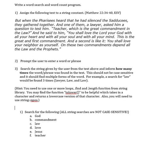 Solved Write A Word Search And Word Count Program 1 Assign