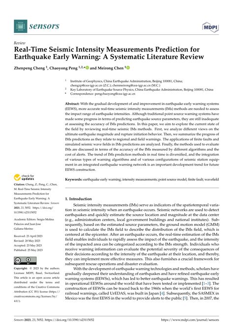 PDF Real Time Seismic Intensity Measurements Prediction For Earthquake Early Warning A