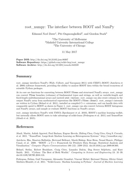 Pdf Rootnumpy The Interface Between Root And Numpy