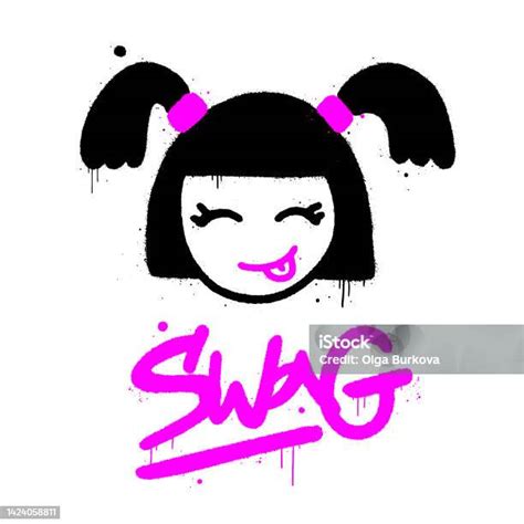 도시 거리 스타일 낙서 카와이 소녀 스웨그의 슬로건 스플래시 효과 드롭 누출 스트리트 웨어 핀 패치 워크 티 폭격기 재킷 후드티를위한 삽화 그래피티에 대한 스톡 벡터 아트