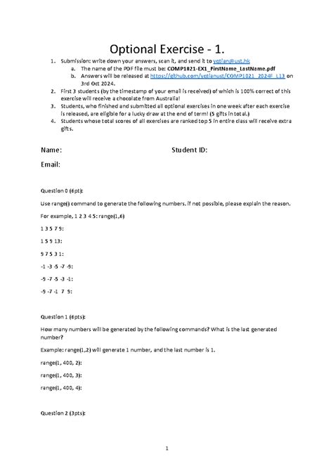 Optional Exercise 1 Sep 26 1 Optional Exercise 1 Submission Write