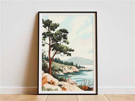 Coastal Pine Tree Poster Nature Art Print Modern Landscape Wall Decor