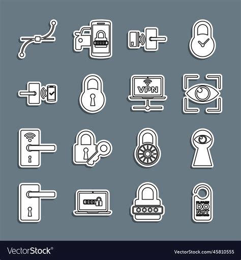 Set Line Please Do Not Disturb Keyhole With Eye Vector Image