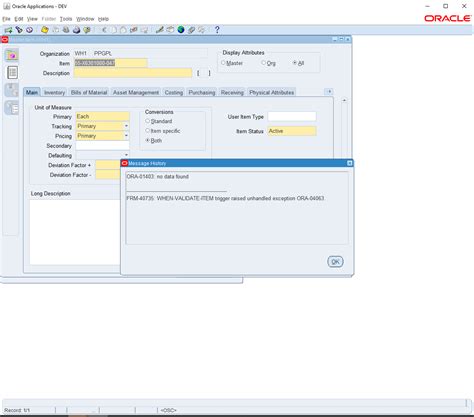 Unable To Create Item Throwing Ora01403 No Data Found — Oracle Mosc