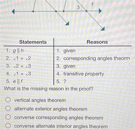 Solved What Is The Missing Reason In The Proof Vertical Angles