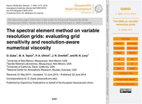 Pdf The Spectral Element Method Sem On Variable Resolution Grids