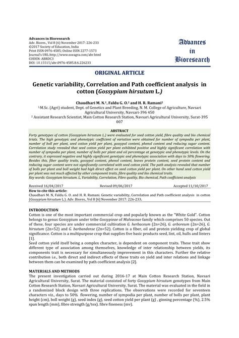 Pdf Genetic Variability Correlation And Path Coefficient Analysis In