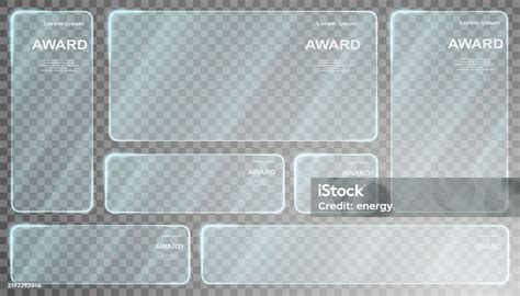 사실적인 유리판 컬렉션 투명 창문 모형 광택 패널 3d 거울 아크릴 프레임 조명 효과 및 창의적인 시각적 디스플레이를 위한 투명 쇼케이스 디자인 0명에 대한 스톡 벡터 아트