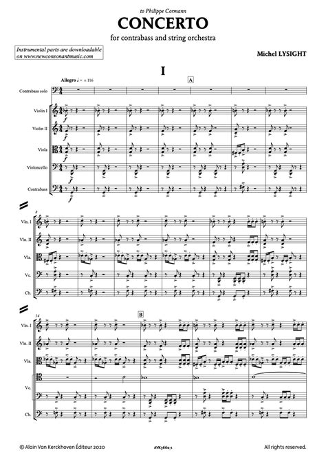Concerto For Contrabass By Michel Lysight Score