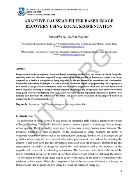 Pdf Ijtc201601002 Adaptive Gaussian Filter Based Image Recovery Using