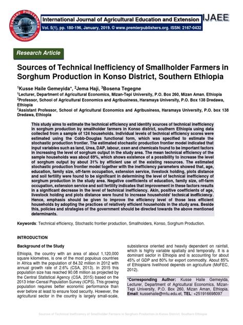 Sources Of Technical Inefficiency Of Smallholder Farmers In Sorghum