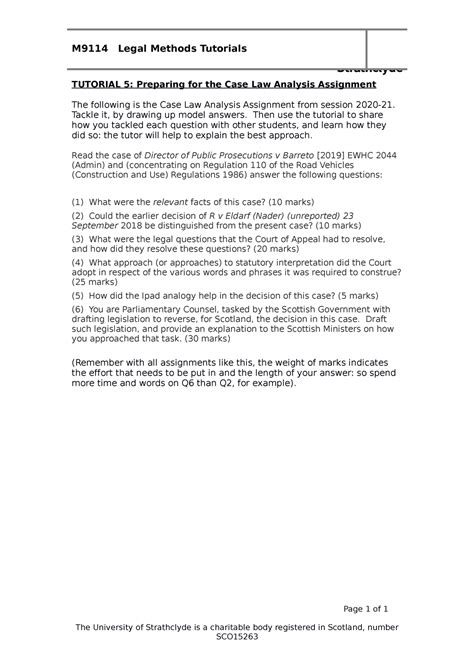 Lm Tutorial 5 Notes M9114 Legal Methods Tutorials Tutorial 5