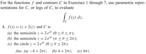 solved for the functions f and contours c in exercises 1