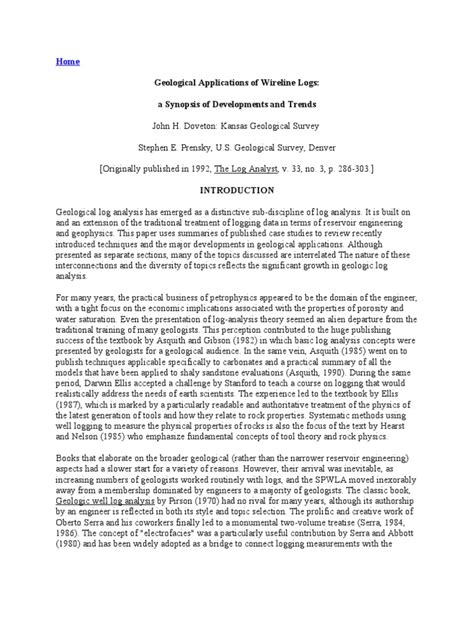 geological applications of wireline logs pdf pattern recognition