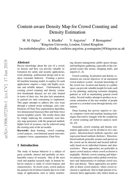 Pdf Content Aware Density Map For Crowd Counting And Density Estimation
