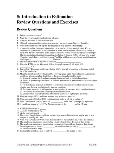 5 Introduction To Estimation Review Questions And Exercises Pdf