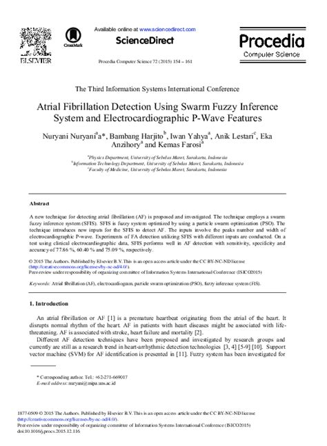 Pdf Atrial Fibrillation Detection Using Swarm Fuzzy Inference System