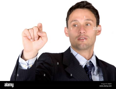 Business Man Pointing At The Screen Stock Photo Alamy