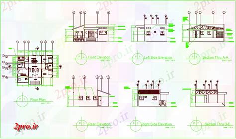 دانلود نقشه مسکونی ، ویلایی ، آپارتمان مسکونی طرحی طبقه منطقه، نما جلو و نمای مقطعی 6 در 10 متر