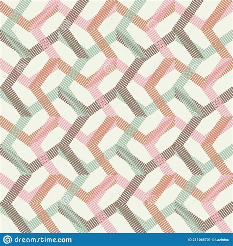 Zigzag Mosaic With Geometric Shapes Seamless Pattern Design With Manual Hatching Textile