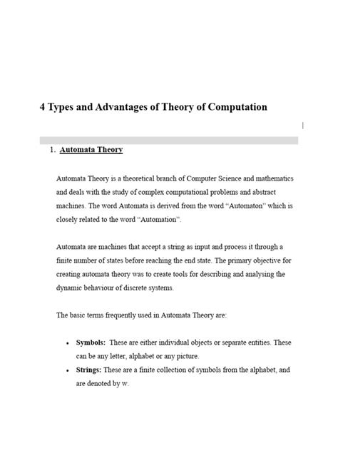 4 Types And Advantages Of Theory Of Computation Pdf Automata Theory