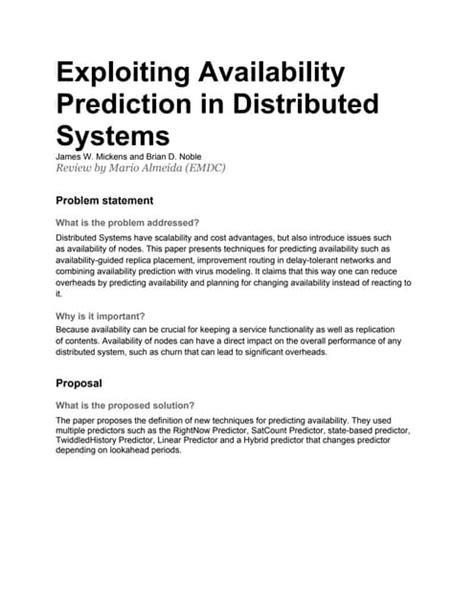 Exploiting Availability Prediction In Distributed Systems Pdf